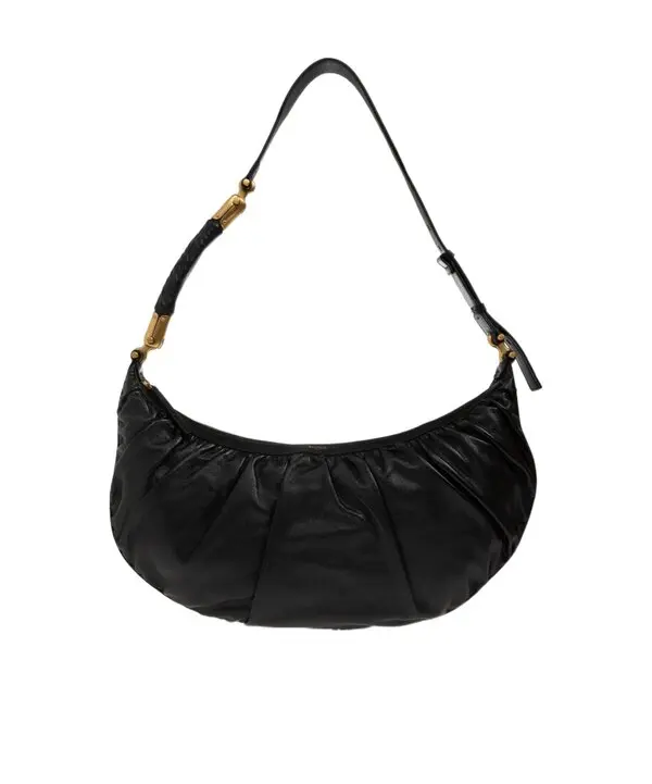 Balmain Bène Gathered Detail Zipped Shoulder Bag - Black