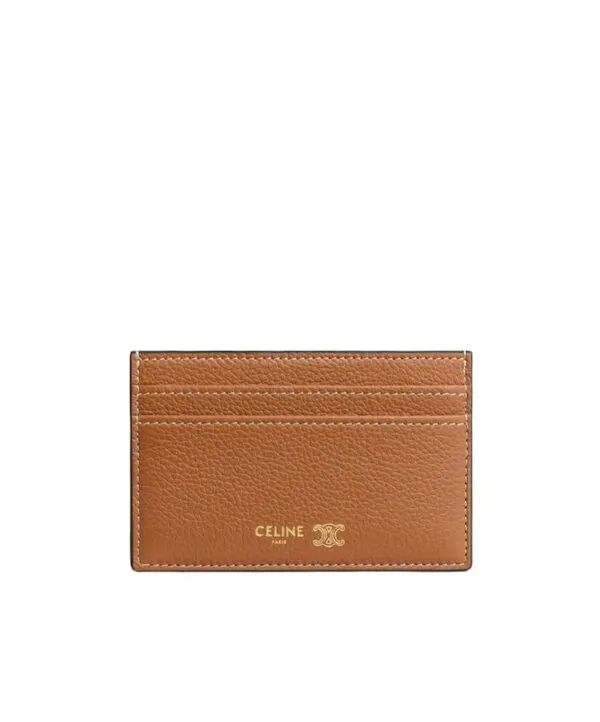 Celine Medium Card Holder In Grained Supple Calfskin - Brown