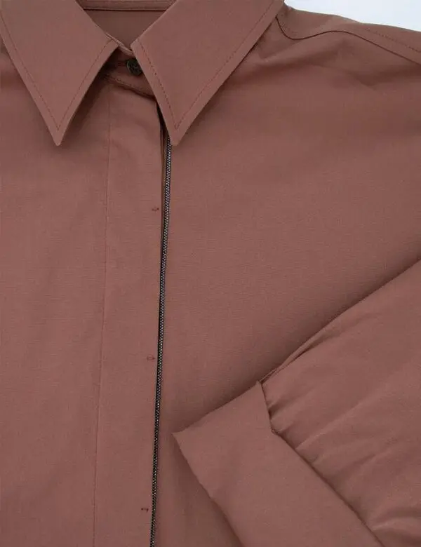 Brunello Cucinelli Classic Collar Shirt With Curved Hem - Brown