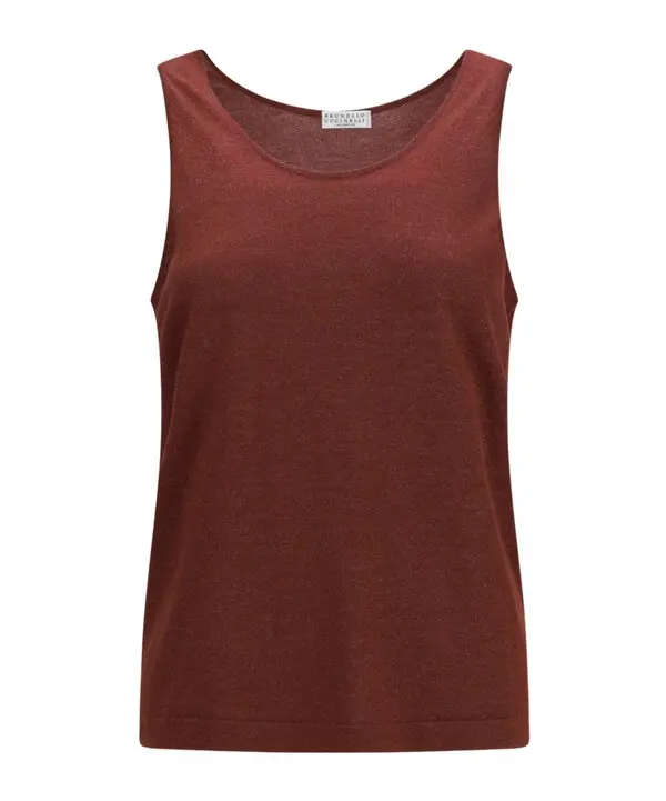 Brunello Cucinelli Knitted Metallic-effect Top - Brown