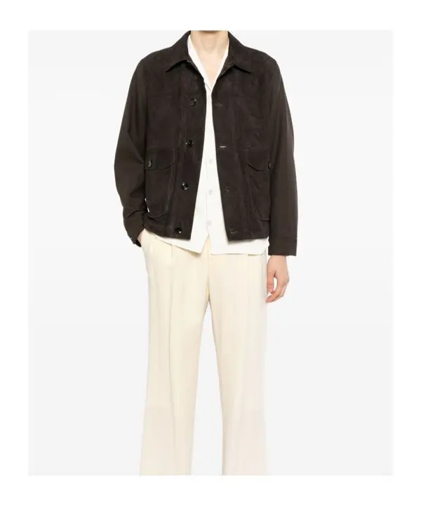 Brioni Collared Leather Jacket - Black
