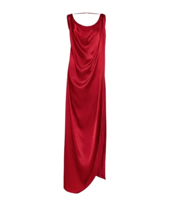 MAISON MARGIELA Sleeveless Draped Satin Maxi Dress - Deep Red