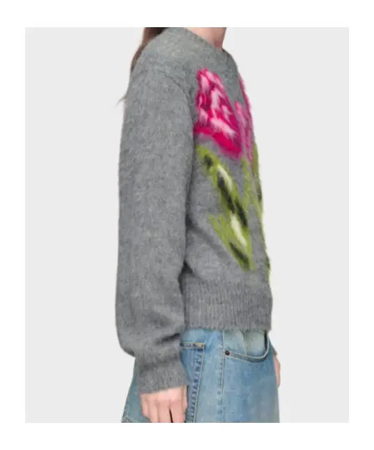 MAISON MARGIELA Long Sleeve V-neck Sweater With Floral Motif