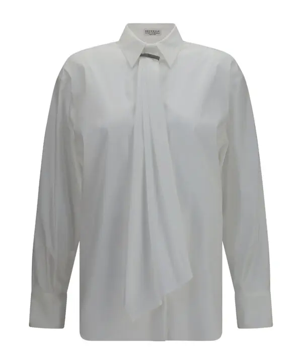 Brunello Cucinelli Monili Embellished Draped Panel Shirt - Gray