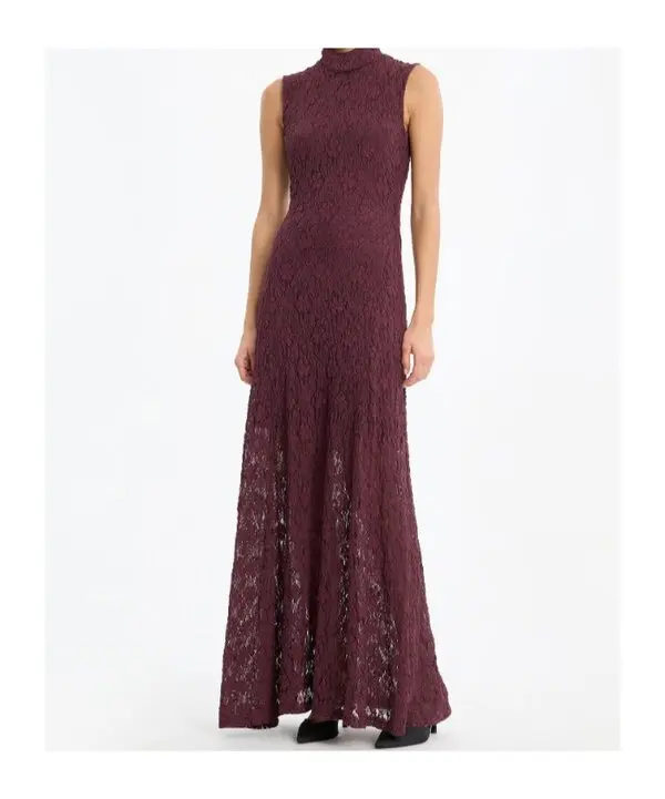 ROTATE BY BIRGER CHRISTENSEN Lace Flared Maxi Dress - Wine Red