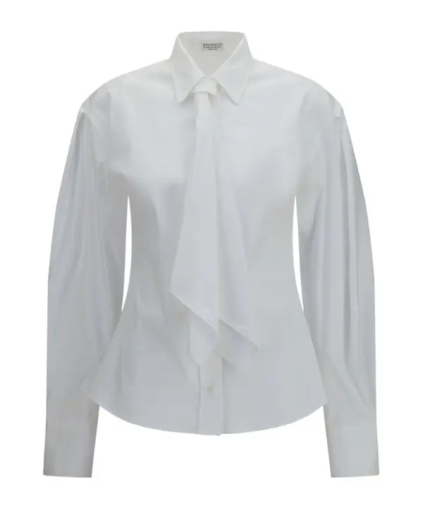 Brunello Cucinelli Tie-detail Puff-sleeve Shirt - Gray