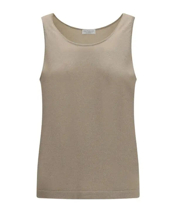 Brunello Cucinelli Metallic Knit Sleeveless Top - Gray