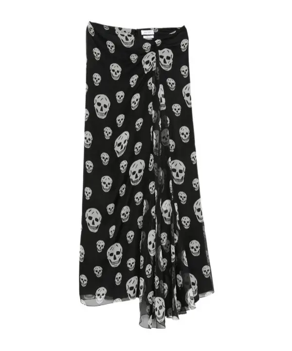 Alexander McQueen Skull-print Draped Maxi Skirt - Black