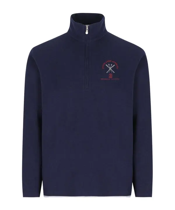 Brunello Cucinelli Otium Animi Apres-ski" Embroidered Half-zip Knitted Sweater - Black