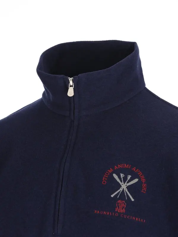 Brunello Cucinelli Otium Animi Apres-ski" Embroidered Half-zip Knitted Sweater