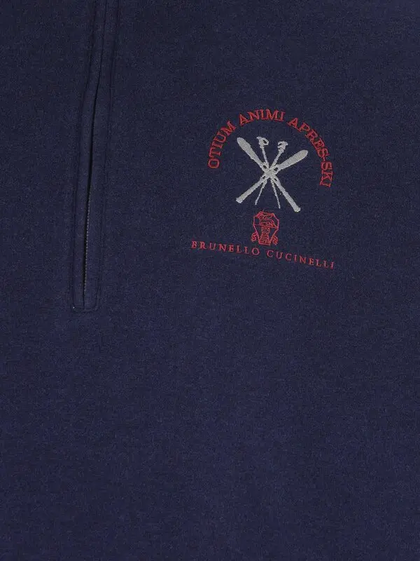 Brunello Cucinelli Otium Animi Apres-ski" Embroidered Half-zip Knitted Sweater