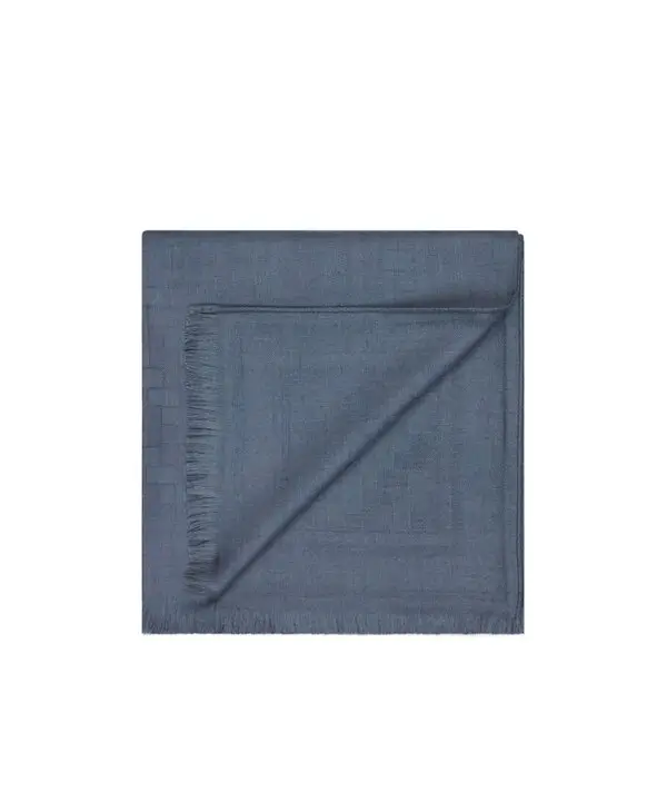 Brioni Steel Wool, Cashmere And Silk Jacquard Trama Motif Scarf - Blue