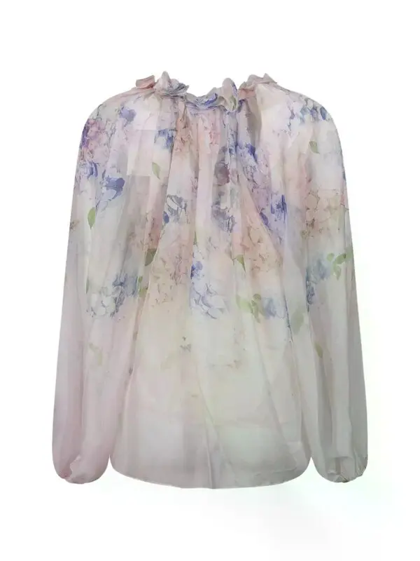 GIOVANNI PARIS Violet Floral Print Ruffled Blouse