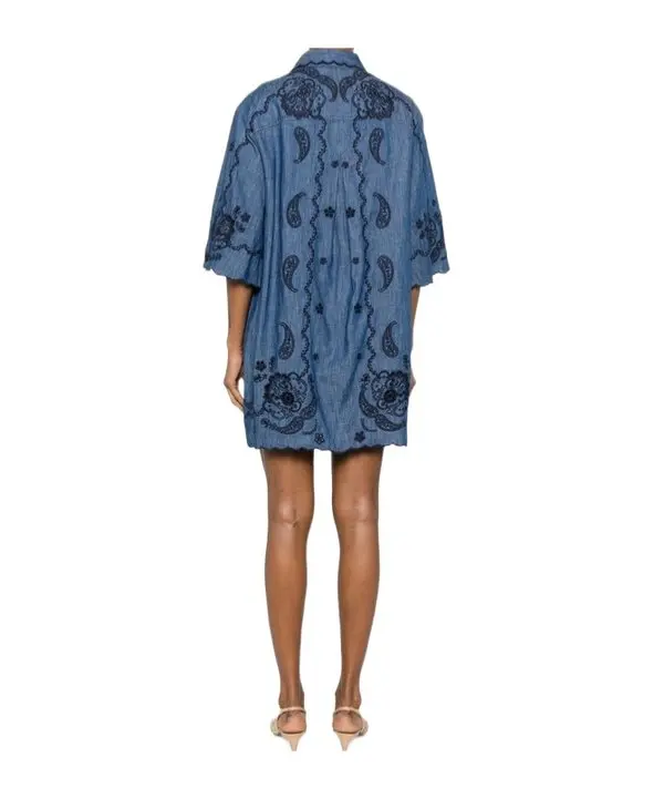 Zimmermann Mini Aster Paisley-embroidered Scalloped Dress