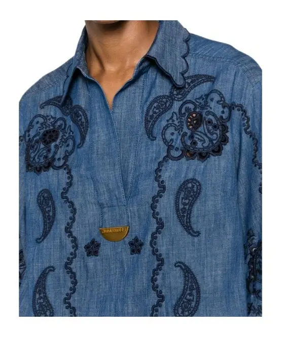 Zimmermann Mini Aster Paisley-embroidered Scalloped Dress