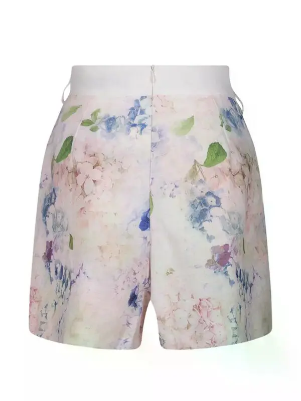 GIOVANNI PARIS Violet Floral Print Belt Loop Shorts
