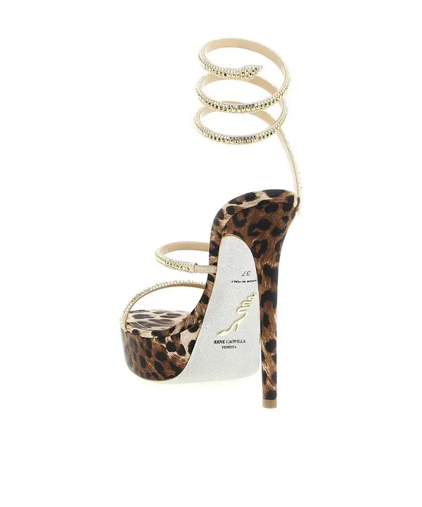 Rene Caovilla Cleo Leopard-print Rhinestone Embellished Stiletto Sandals