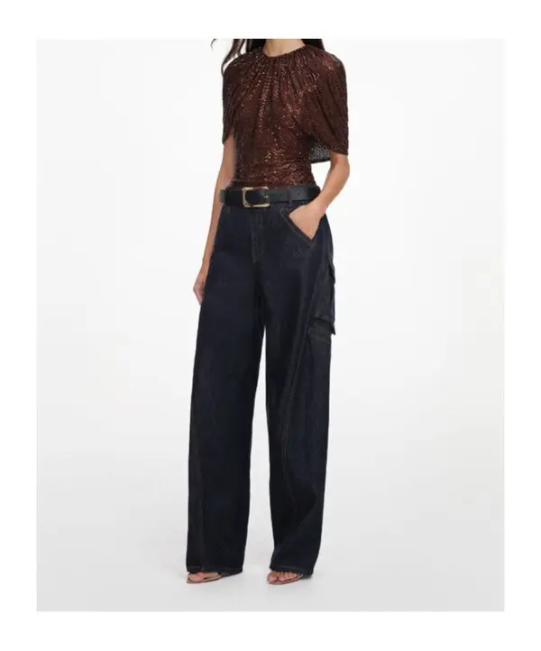 SELF-PORTRAIT Sequin Embellished Cape Sleeve Top