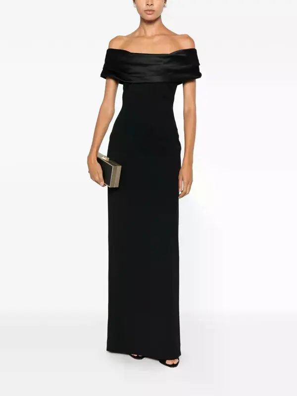 Solace London Satin Draped Off-shoulder Maxi Dress - Black