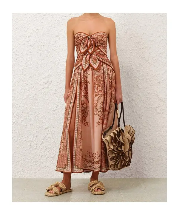 Zimmermann Aster Printed Bow Midi Dress - Pink Paisley Pattern