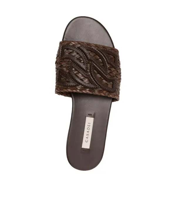 Casadei Round Toe Flat Sandals With Woven Design