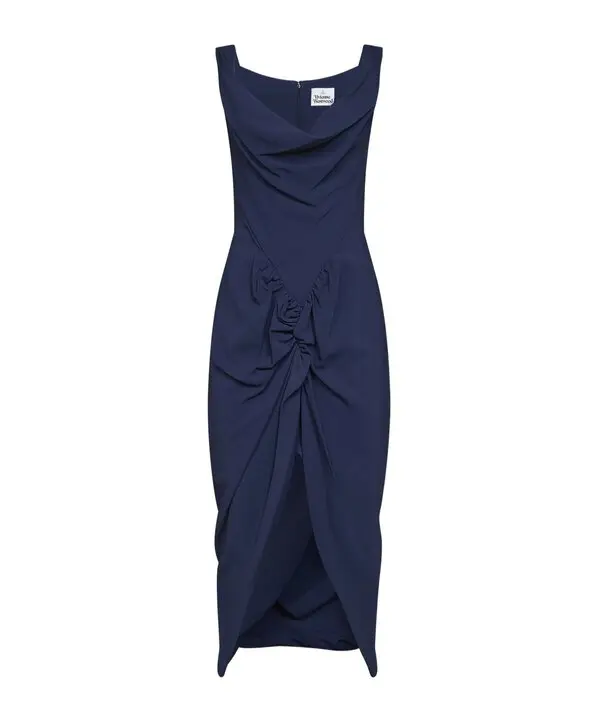 VIVIENNE WESTWOOD Sleeveless Draped Dress With Front Slit - Navy