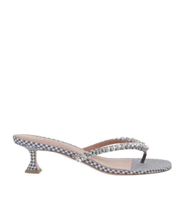 Amina Muaddi Gigi Satin Sandals With Crystal Embellishments - Gray