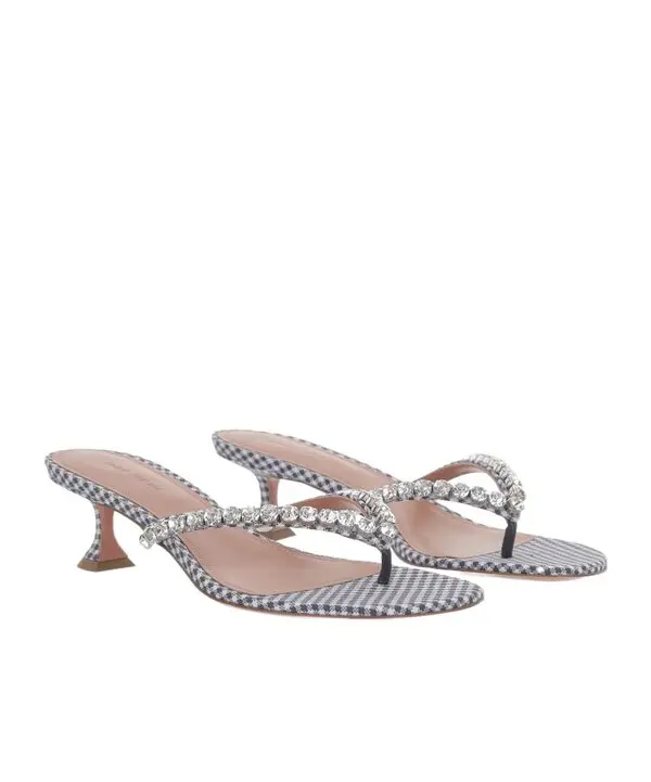 Amina Muaddi Gigi Satin Sandals With Crystal Embellishments - Gray