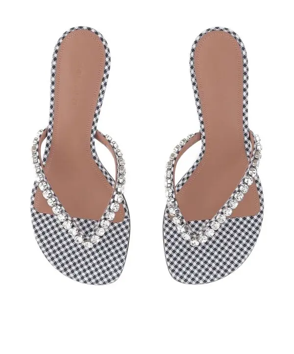 Amina Muaddi Gigi Satin Sandals With Crystal Embellishments - Gray