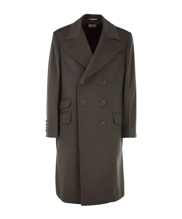 Brunello Cucinelli Double-breasted Virgin Wool Coat With Peak Lapels - Black