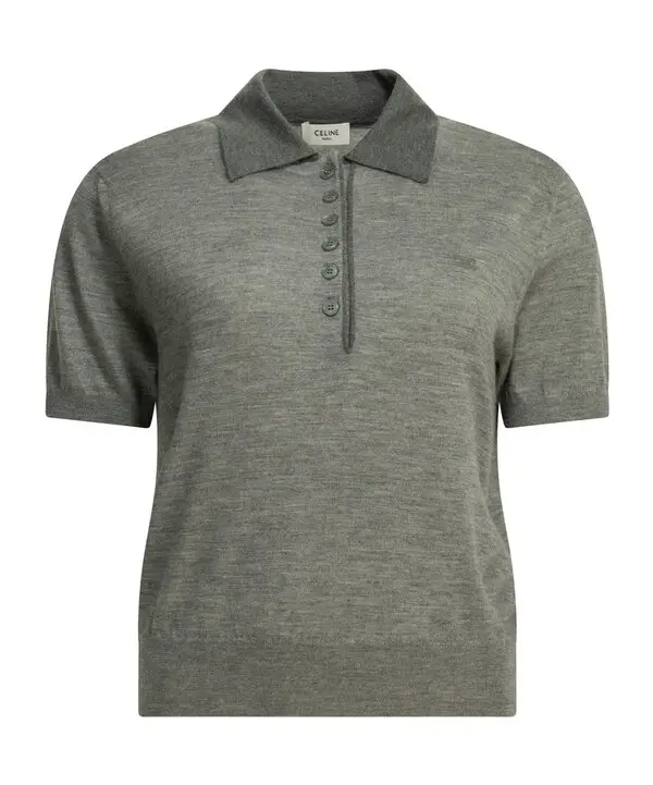 Celine Short-sleeved Knit Polo Shirt - Gray