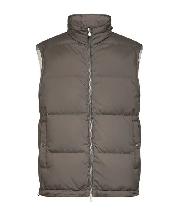 Brunello Cucinelli Lightweight Down Vest With Packable Hood - Gray