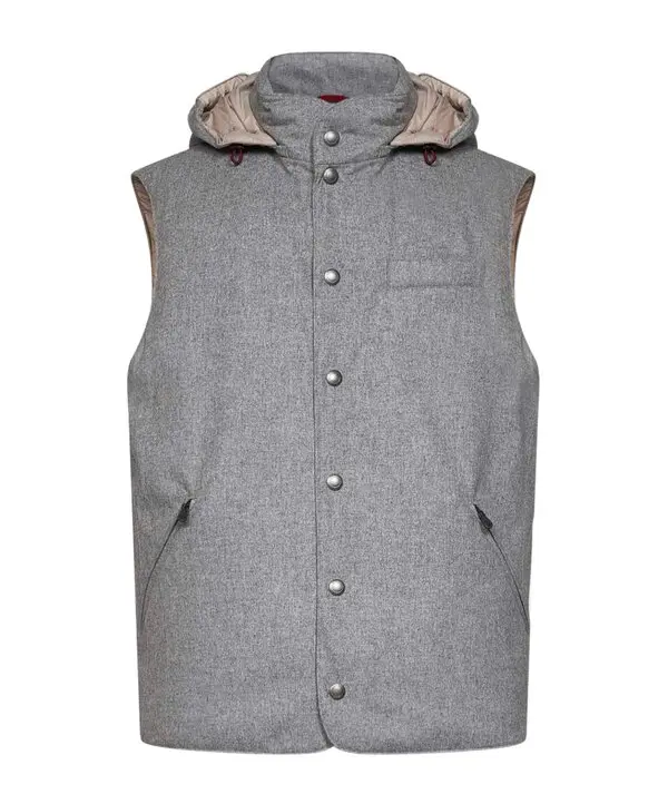 Brunello Cucinelli Sleeveless Cotton-padded Jacket With Hood - Gray