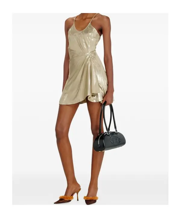 DIESEL® Metallic Stretch Jersey Mini Dress - Beige