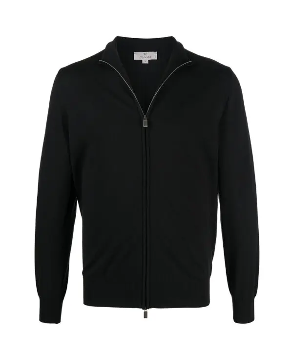 Canali Funnel Neck Zip-up Jumper - Black