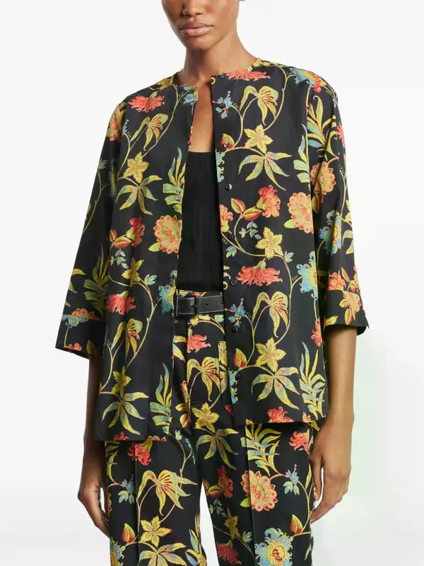 FAY Three-quarter Sleeve Floral Print Shirt