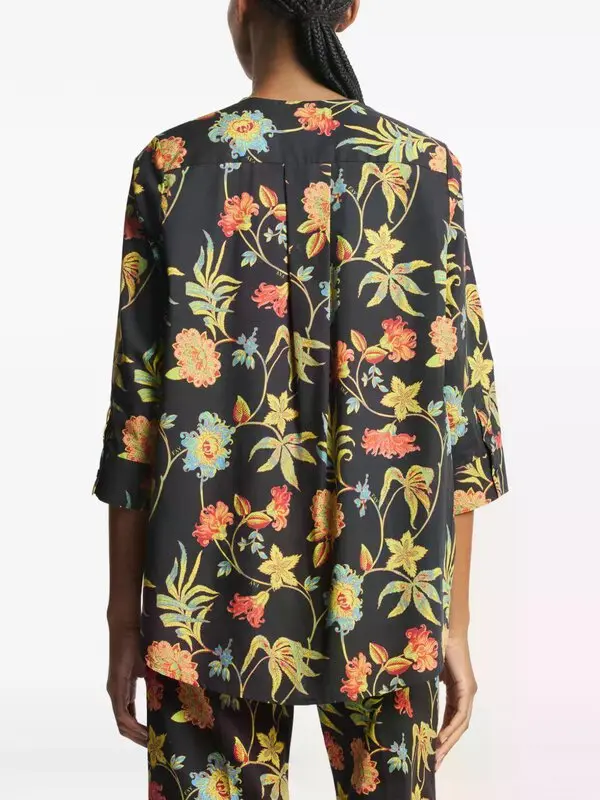 FAY Three-quarter Sleeve Floral Print Shirt