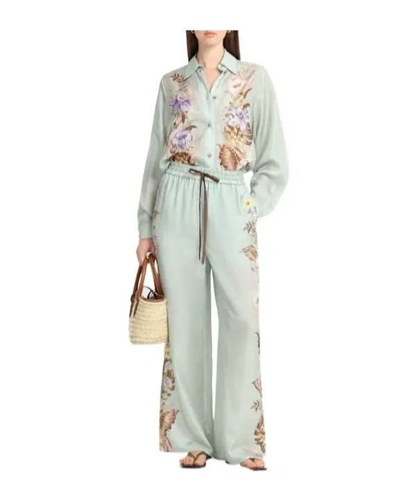 Zimmermann Coco Silk Relaxed Fit Floral Print Pants