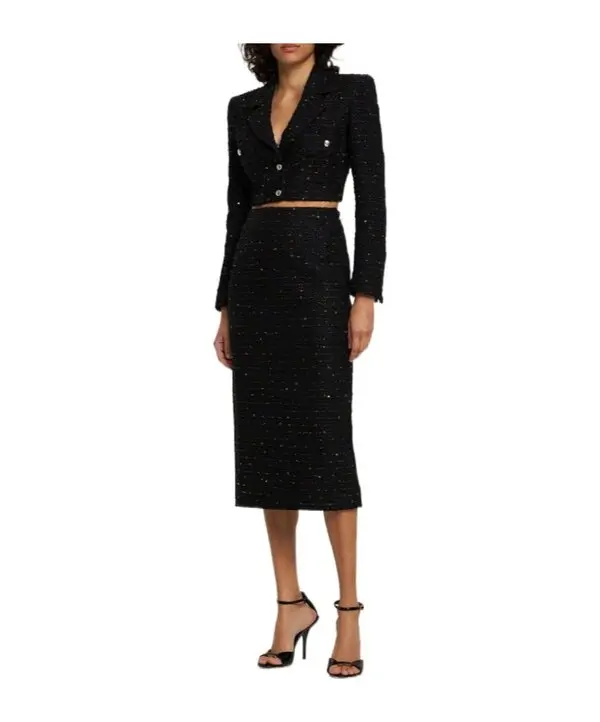 Alessandra Rich Sequined Tweed Midi Skirt