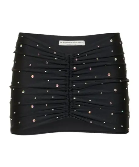 Alessandra Rich Embellished Ruched Mini Skirt - Black