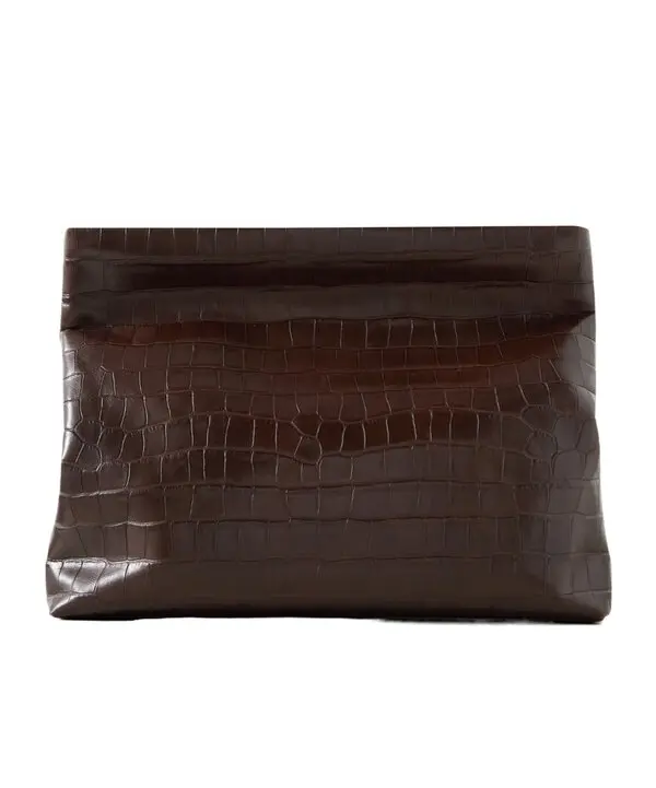 NILI LOTAN Jerry Crocodile-patterned Leather Clutch - Brown