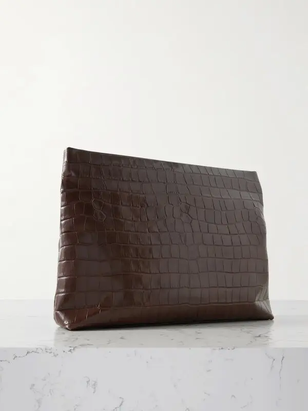 NILI LOTAN Jerry Crocodile-patterned Leather Clutch - Brown