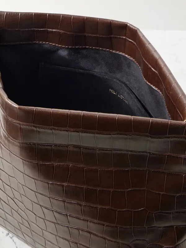 NILI LOTAN Jerry Crocodile-patterned Leather Clutch - Brown