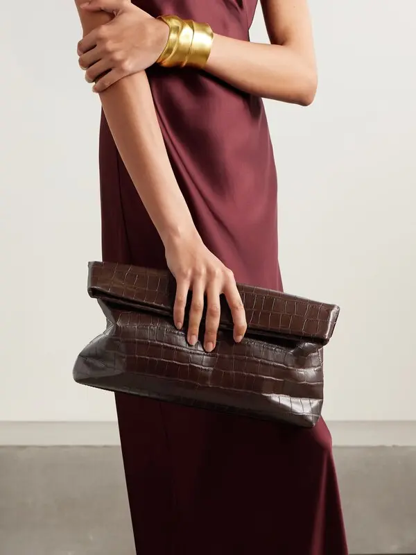 NILI LOTAN Jerry Crocodile-patterned Leather Clutch - Brown