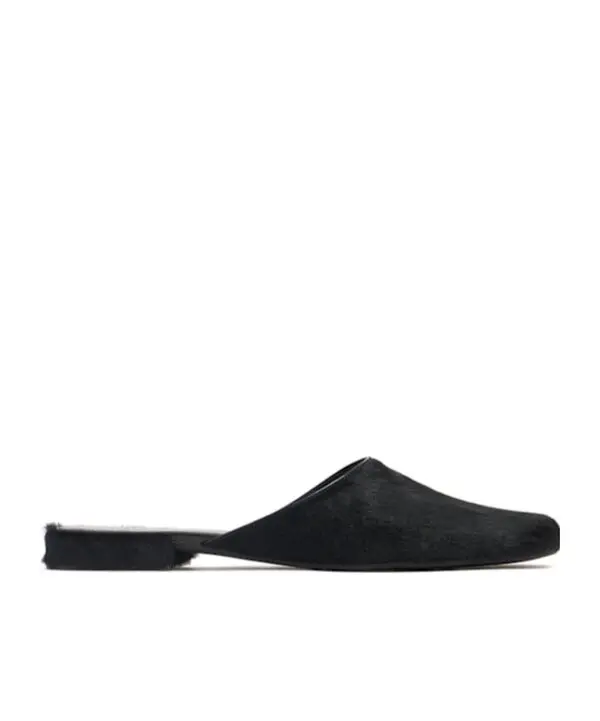 THE ROW Penelope Pony Skin Flat Mules - Black
