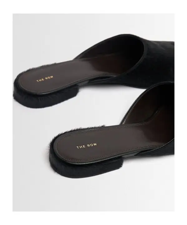 THE ROW Penelope Pony Skin Flat Mules - Black