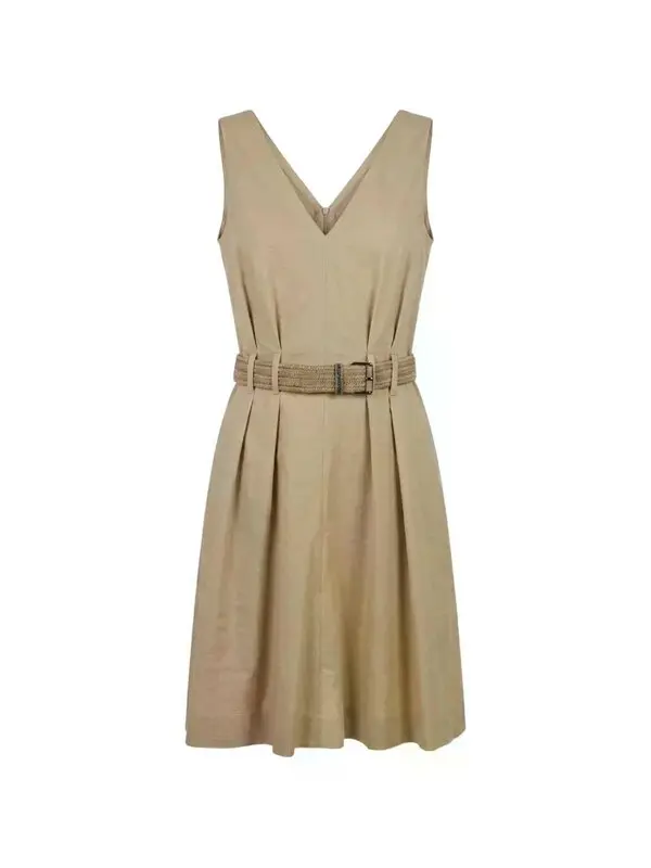 Brunello Cucinelli Belted Pleated Mini Dress - Neutrals