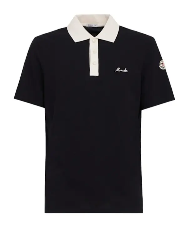 Moncler Embroidered Logo Cotton Polo Shirt - Black