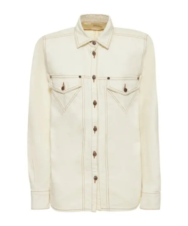 Magda Butrym Oversized Cotton Denim Shirt With Contrasting Stitching - White