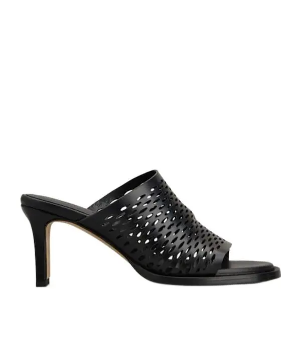 TOD'S Perforated Leather Heeled Mules - Black